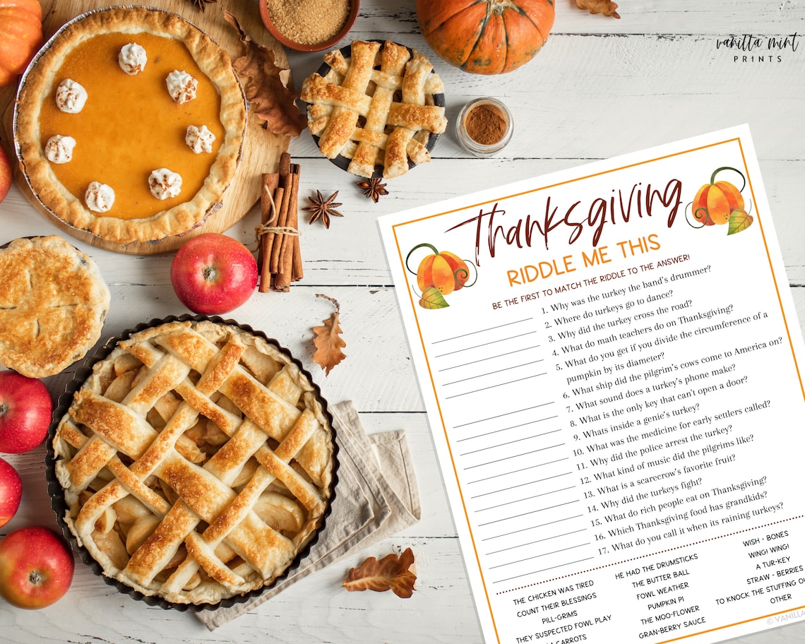 Thanksgiving Riddle Me This Trivia Game Thanksgiving - Etsy