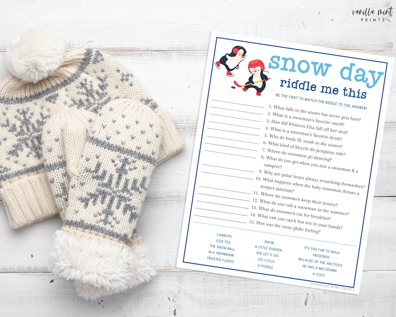 Snow Day Riddle Me This Game Fun Printable Winter Game - Etsy