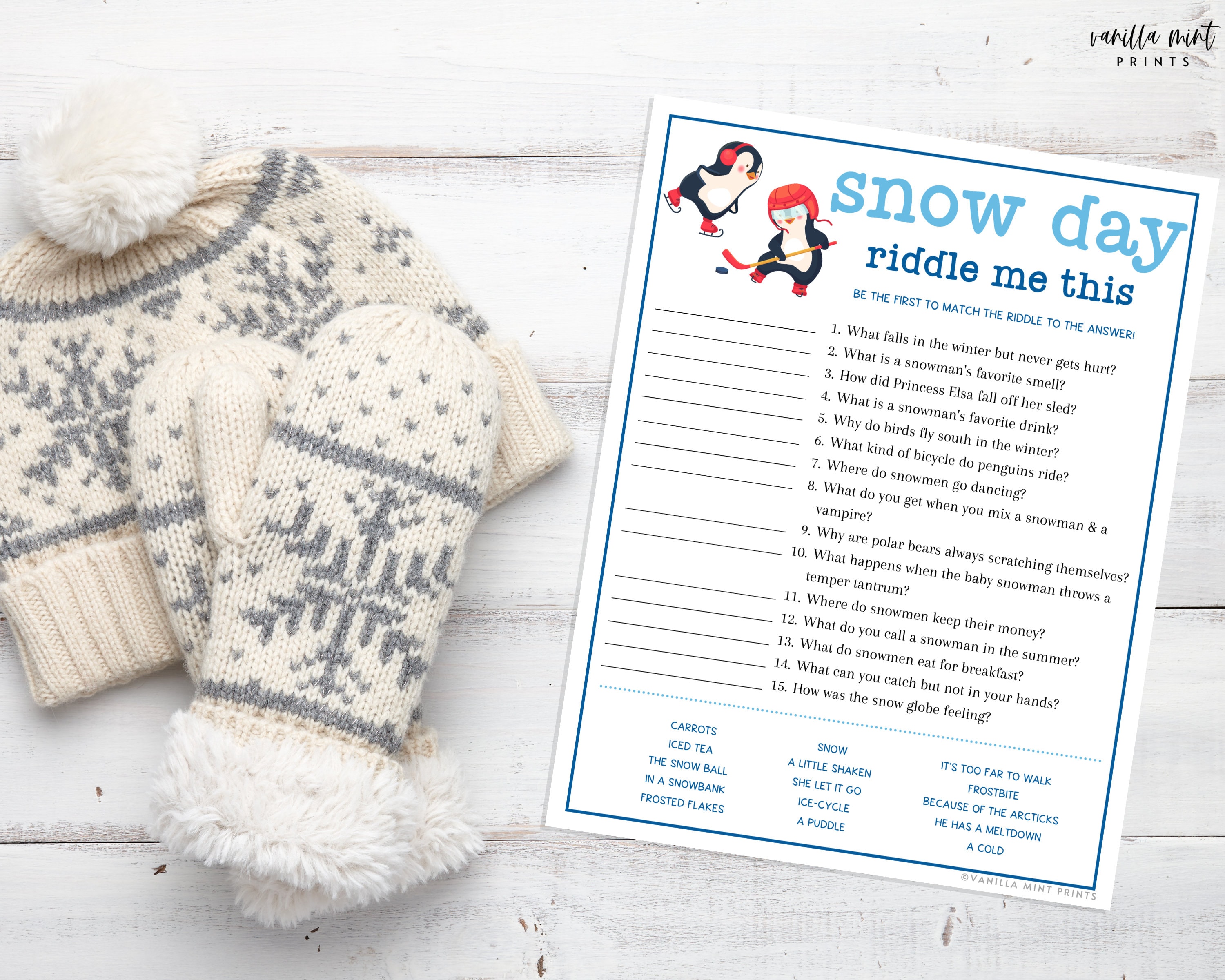 Snow Day Riddle Me This Game Fun Printable Winter Game - Etsy