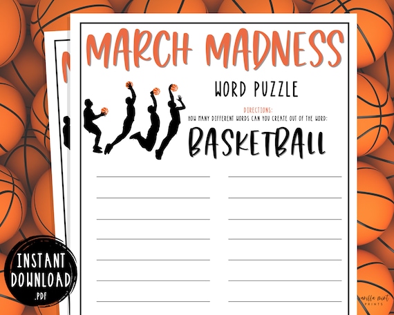 March Madness Word Puzzle Game Printable March Madness Party | Etsy