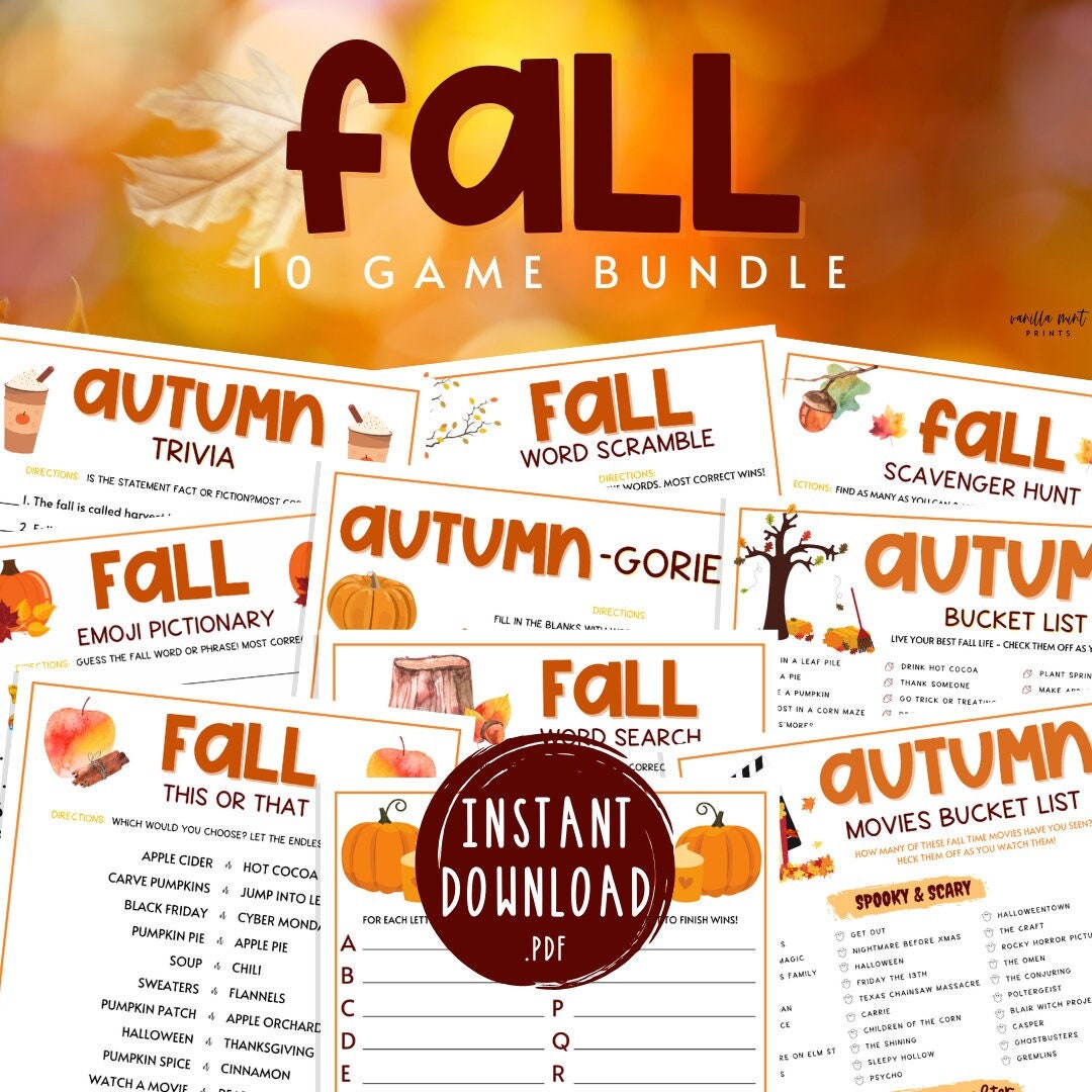 Fall 10 Game BUNDLE | Printable Autumn Game Bundle | Fall Time ...