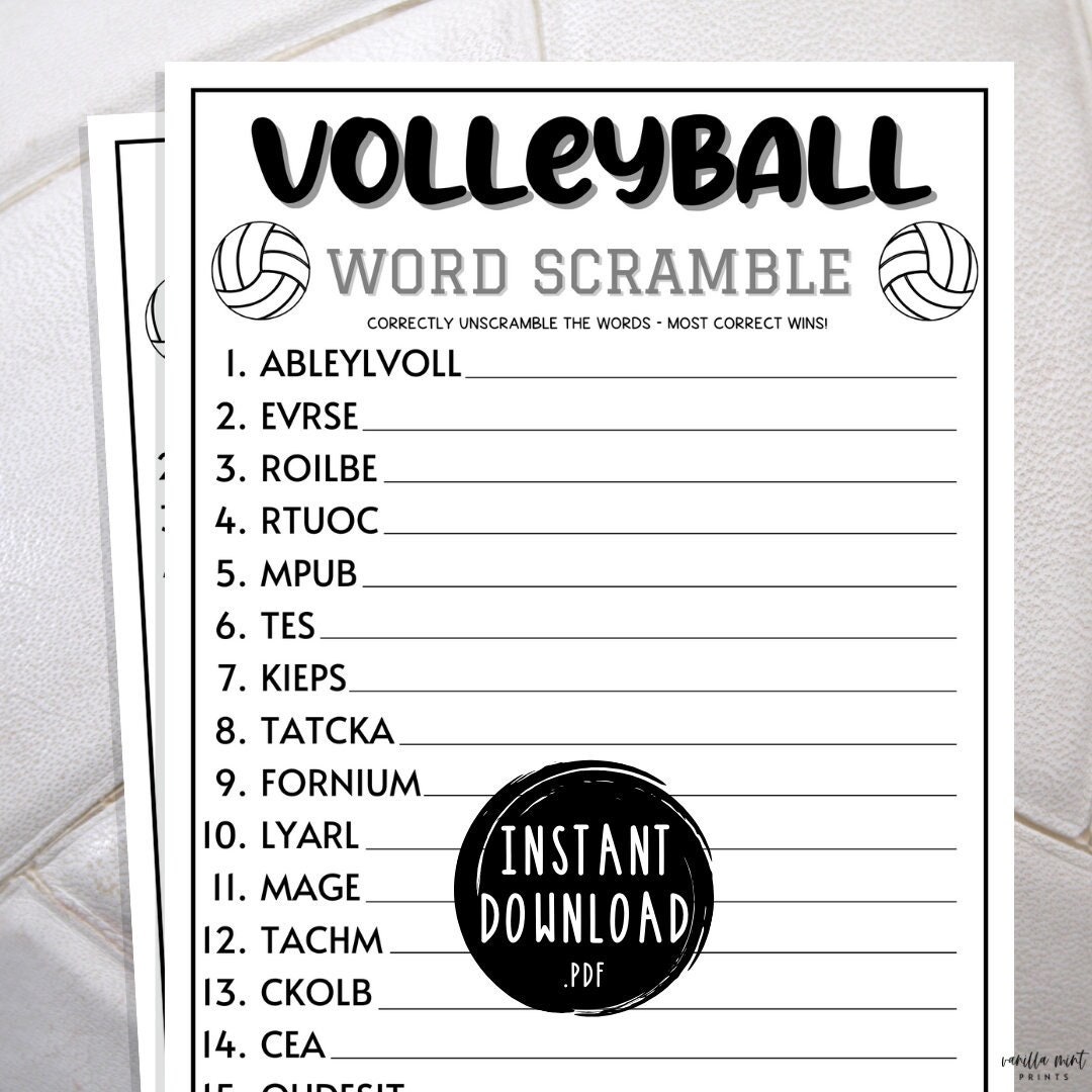 Volleyball Word Scramble Game | Printable Volleyball Team Party Games ...