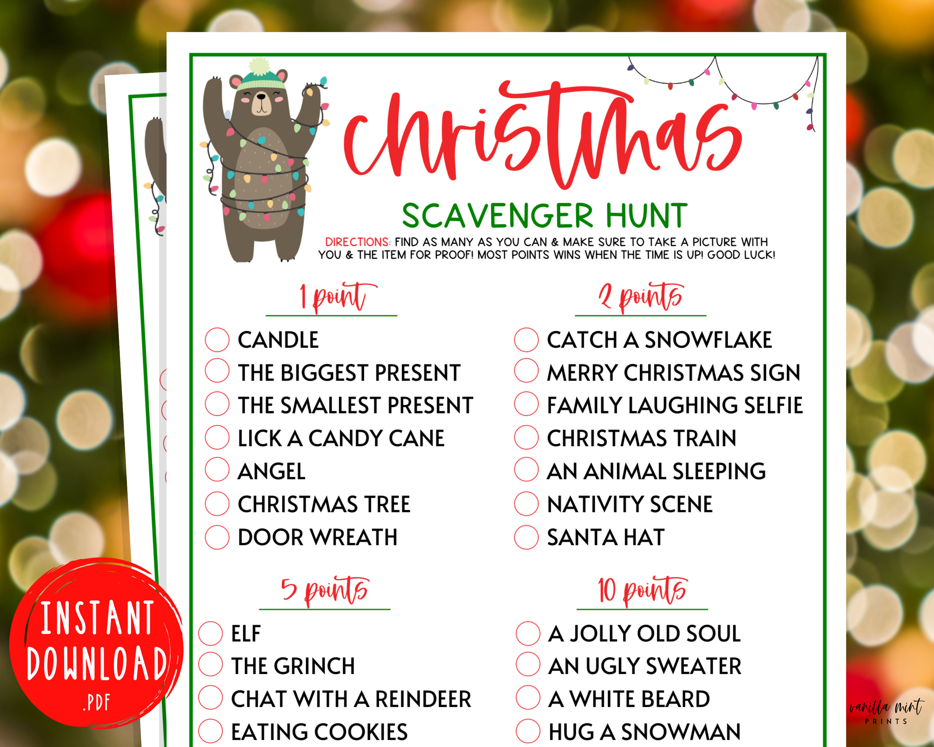Christmas Scavenger Hunt Game Christmas Printable Games - Etsy