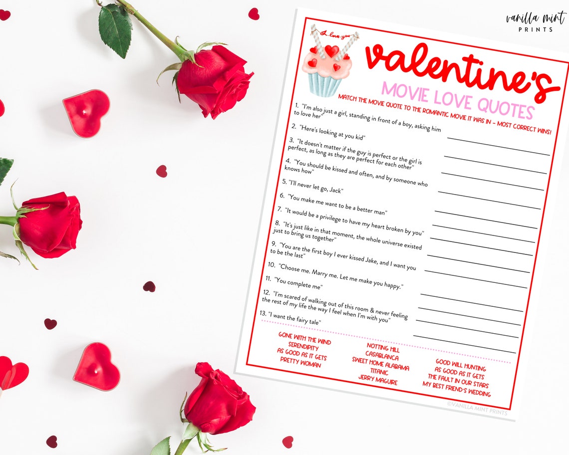 Valentine's Day Movie Love Quotes Game Valentine - Etsy