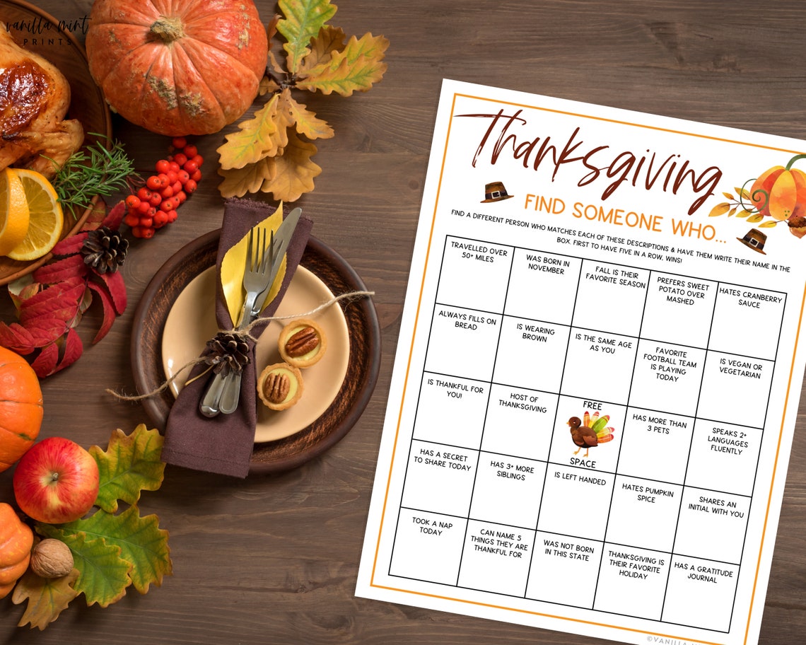 Thanksgiving Find Someone Who Game Thanksgiving Party Games - Etsy