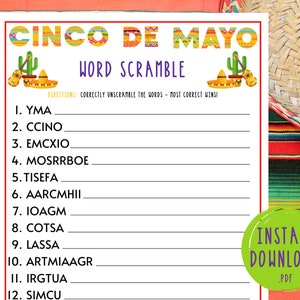 Cinco de Mayo Word Scramble Game Word Game Mexican Party | Etsy