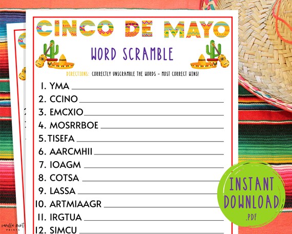 Cinco de Mayo Word Scramble Game Word Game Mexican Party | Etsy