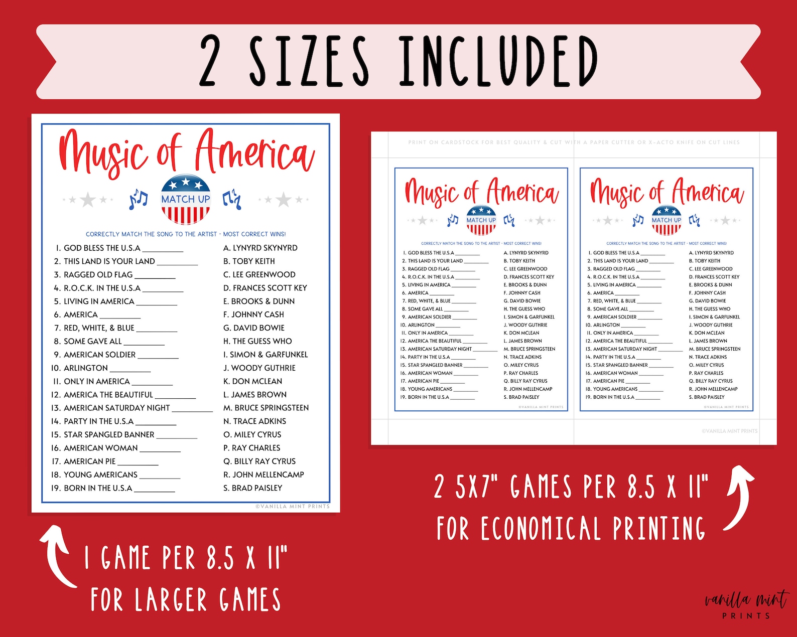 Patriotic Music of America Trivia Match up Game Printable - Etsy