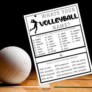 Whats Your Volleyball Name Game | Printable Volleyball Team Party Games ...