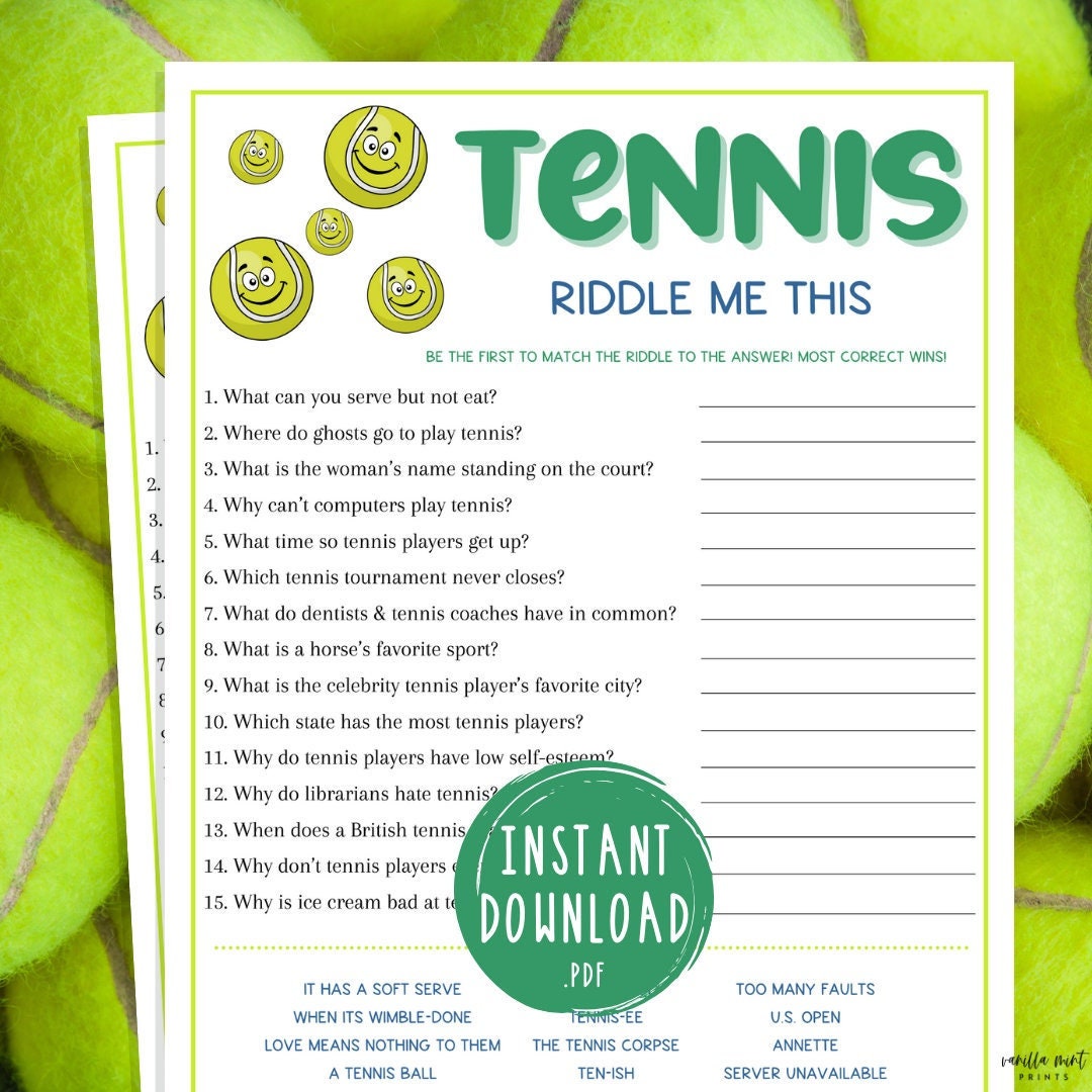 Tennis Riddle Me This Game | Printable Tennis Themed Party Game | Games ...