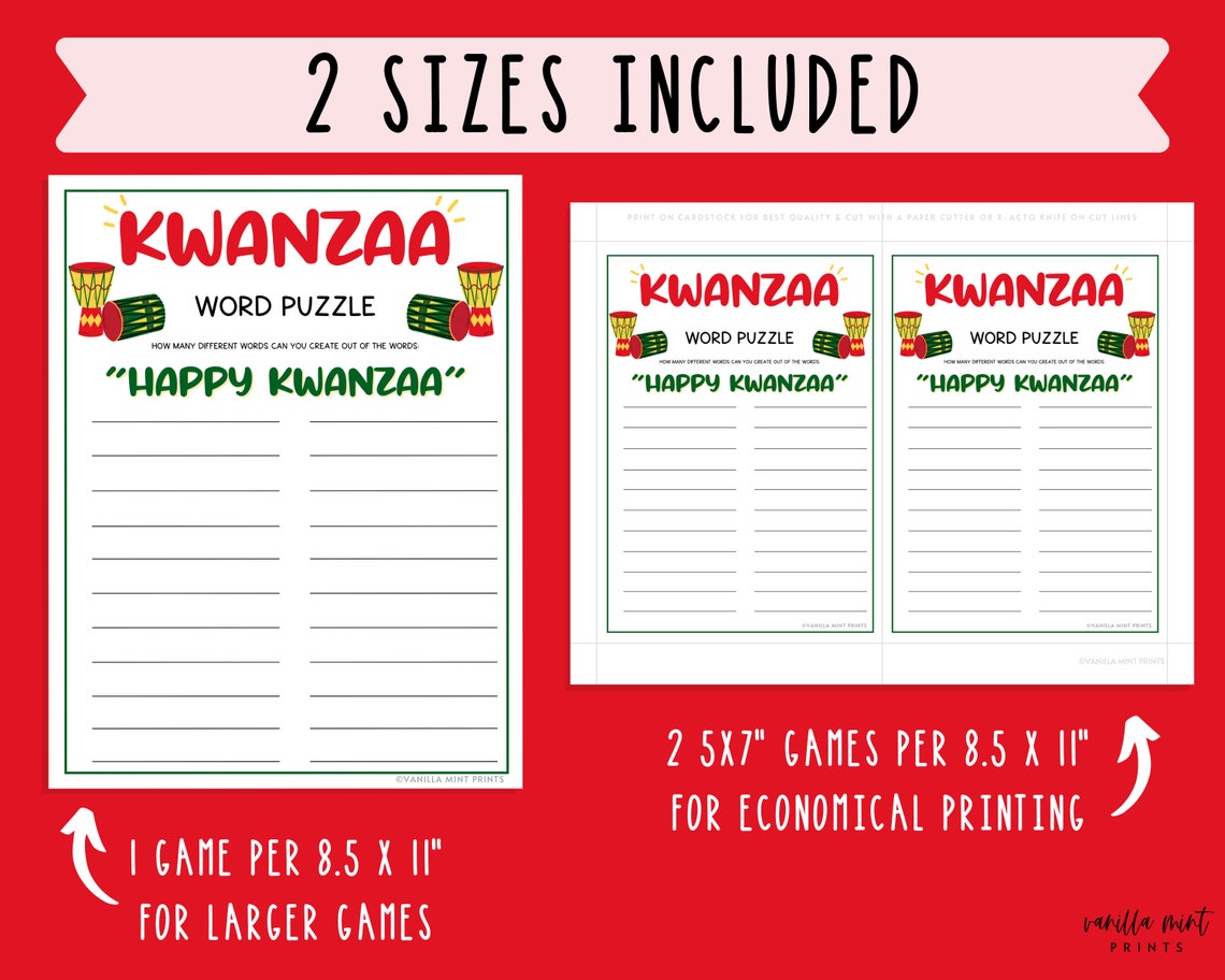 Kwanzaa Word Puzzle Printable Kwanzaa Party Games Fun - Etsy
