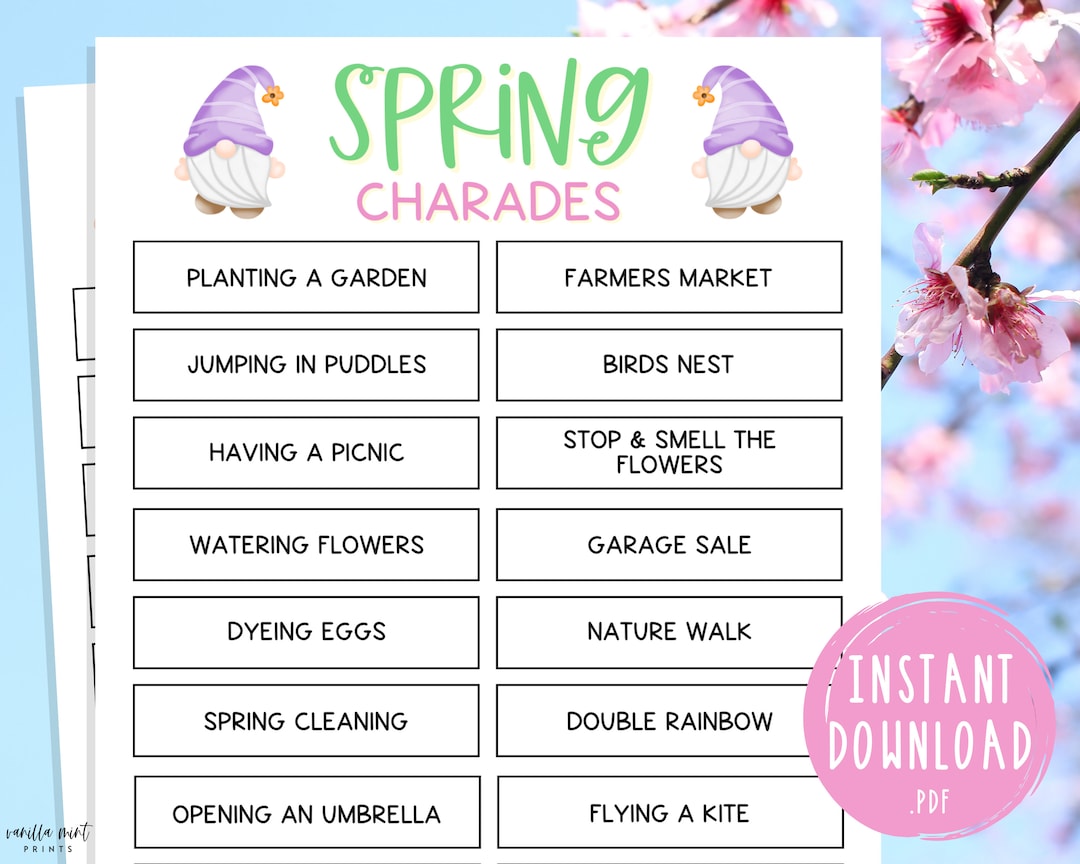 Spring Charades | Printable Springtime Games | Party Games | Activities ...