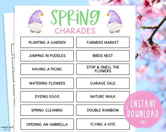 Spring Charades Printable Springtime Games Party Games - Etsy