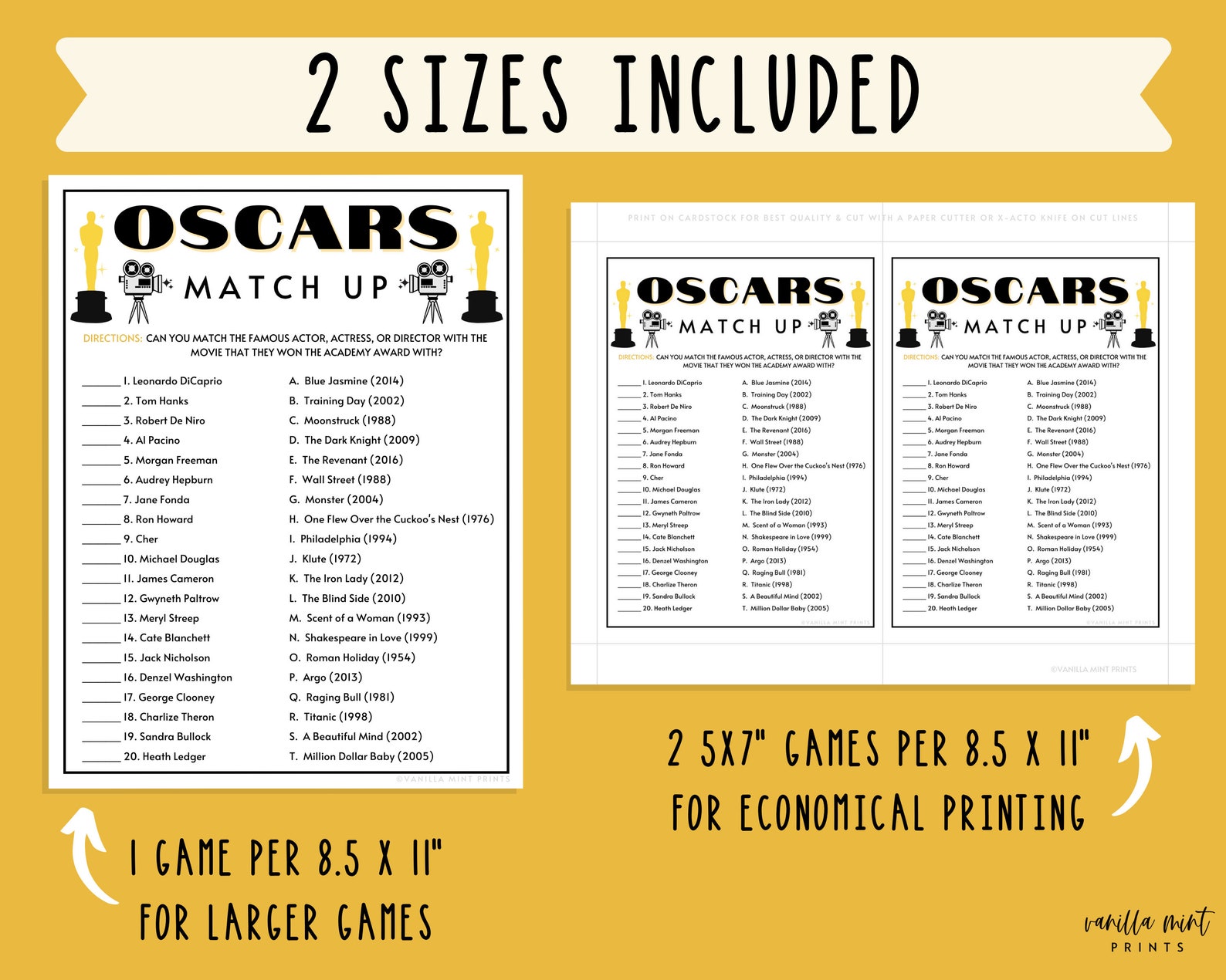 Oscars Match up Trivia Game 94th Academy Awards Party Games | Etsy