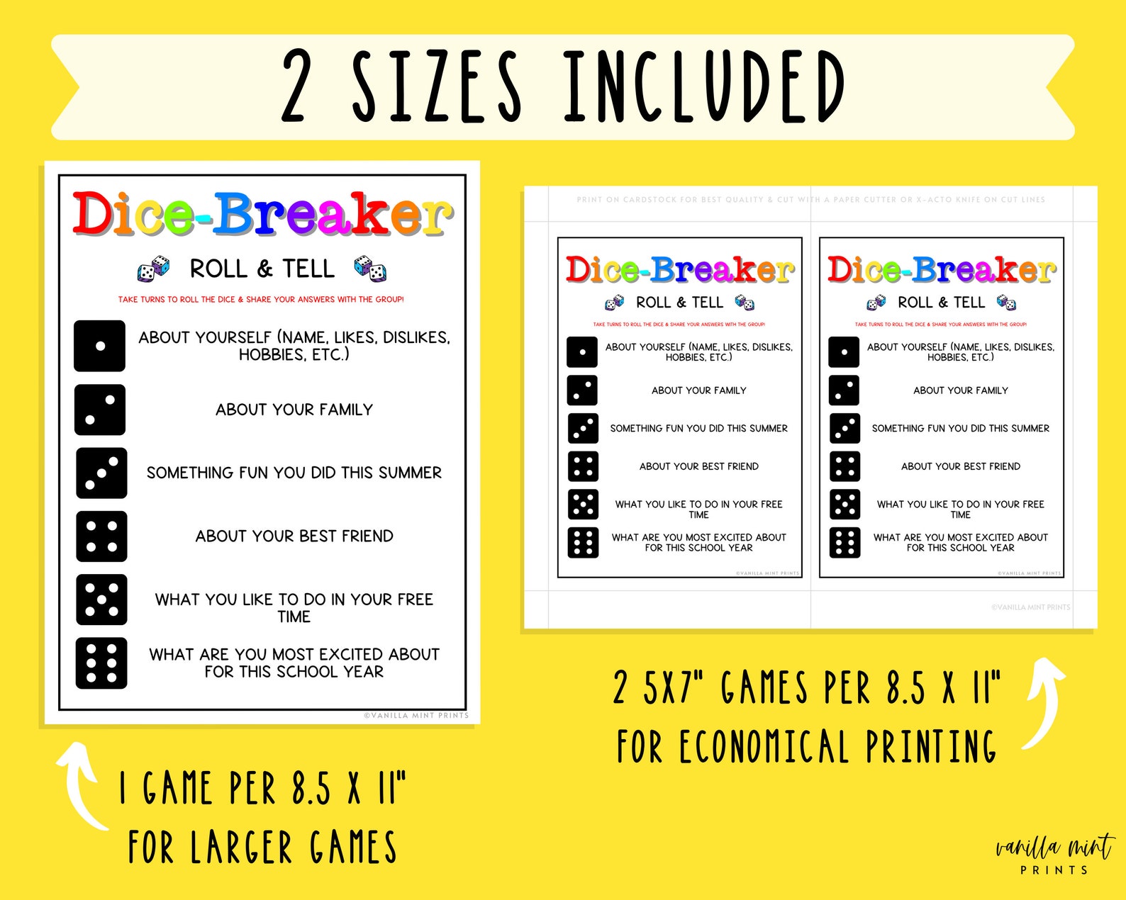 Dice-breaker Roll and Tell Game Back to School First Day - Etsy