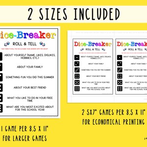 Dice-breaker Roll and Tell Game Back to School First Day - Etsy