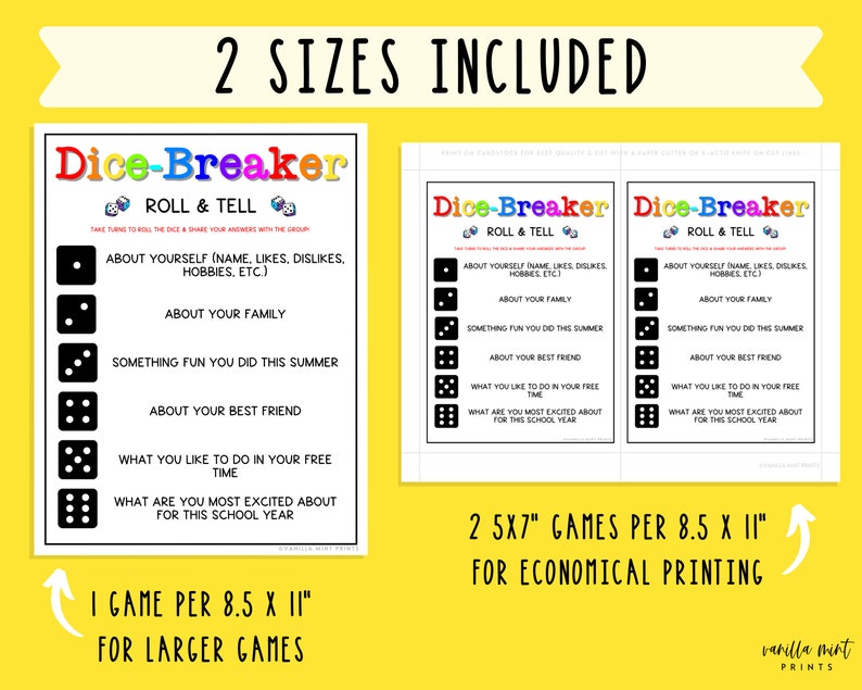 Dice-breaker Roll and Tell Game Back to School First Day - Etsy