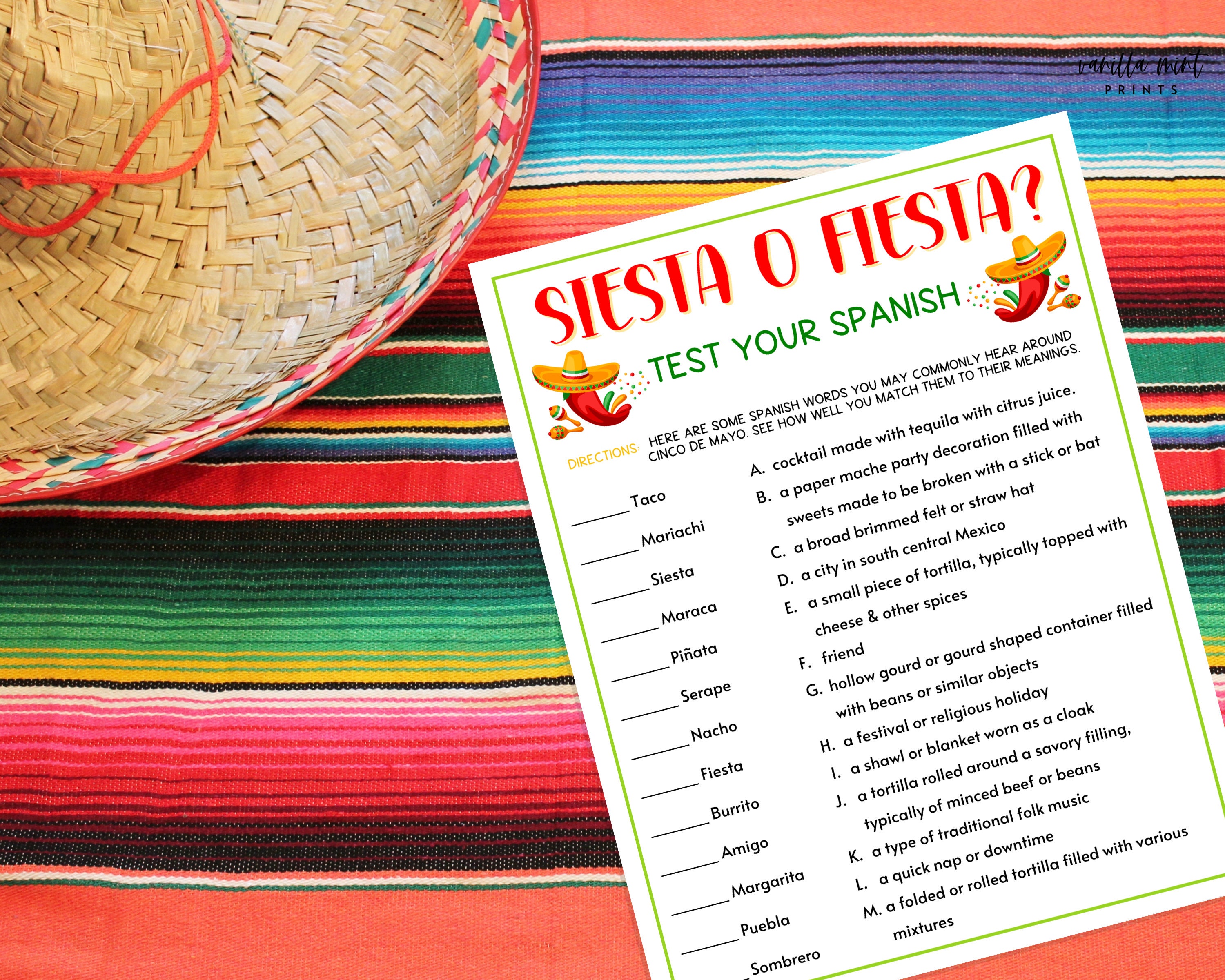 Cinco De Mayo Siesta O Fiesta Game Mexican Party Games Fun - Etsy