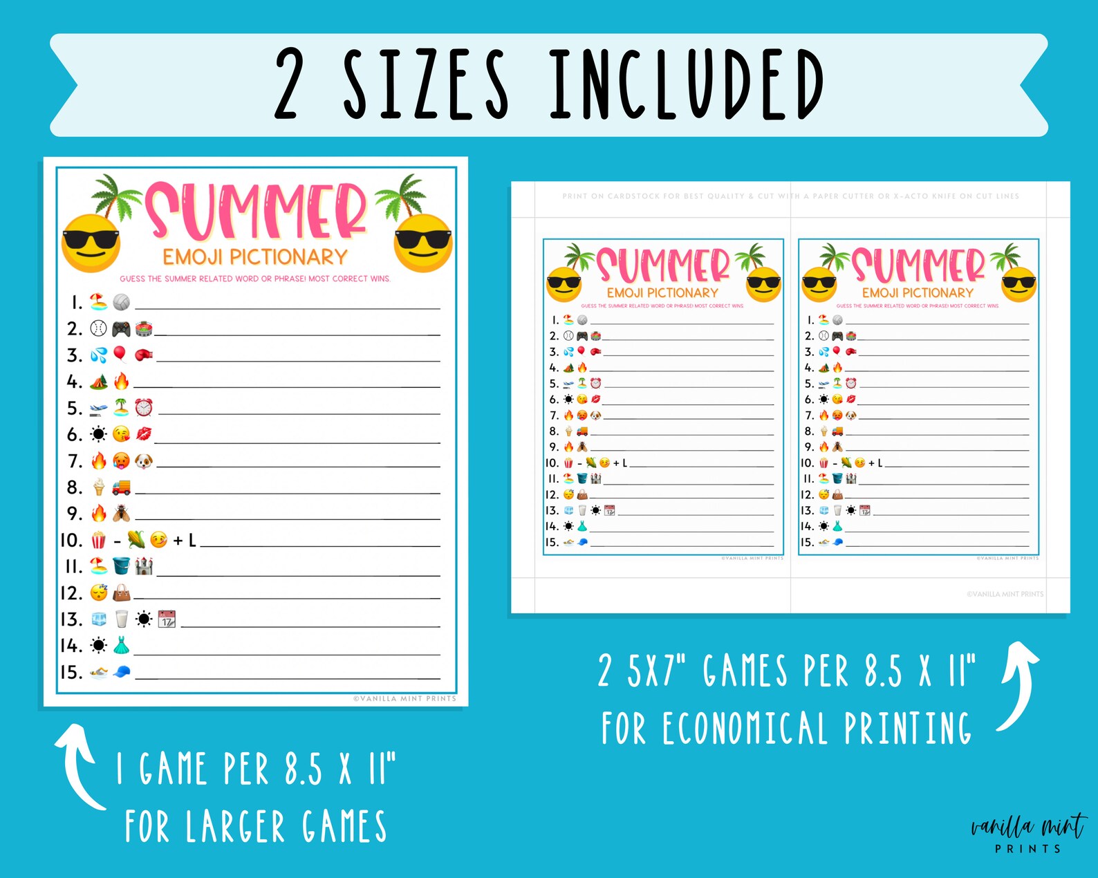 Summer Emoji Pictionary Game Printable Summertime Games Party Games ...