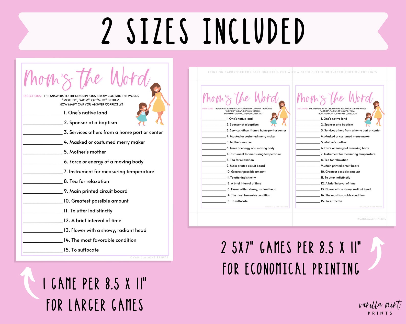 Mother's Day Mom's the Word Game Mothers Day Trivia | Etsy