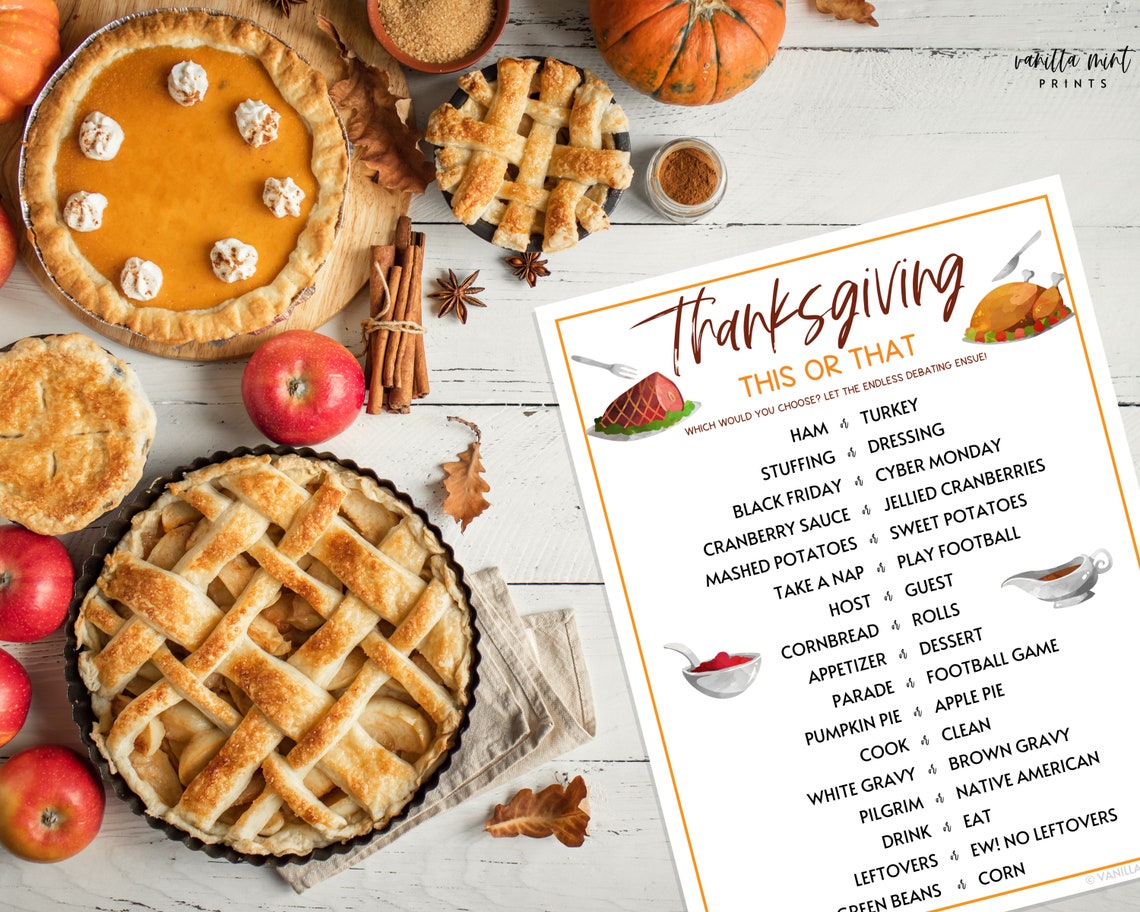 Thanksgiving This or That Game Would You Rather Game | Etsy