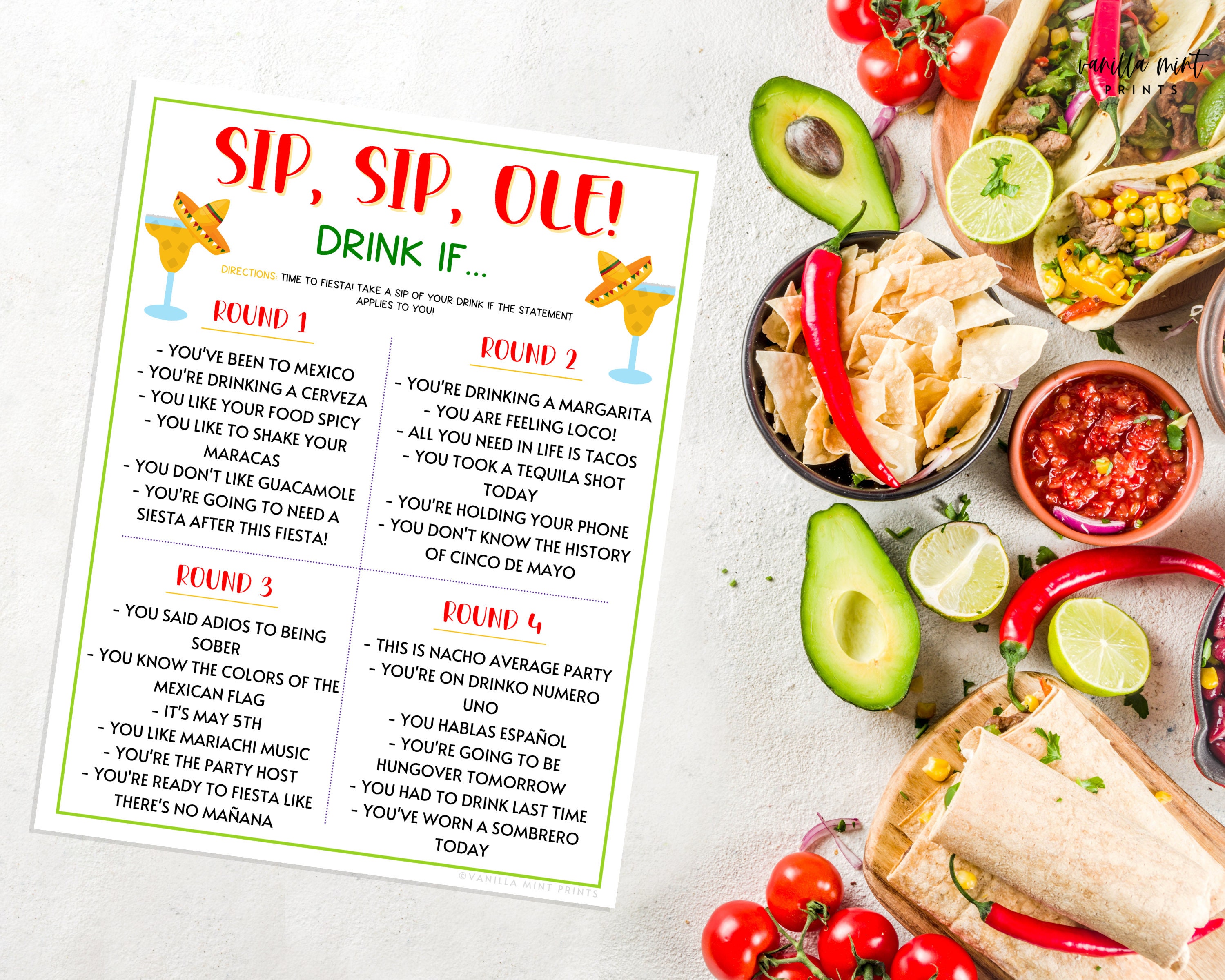 Cinco De Mayo Sip Sip Ole Drink If Game Drinking Game - Etsy