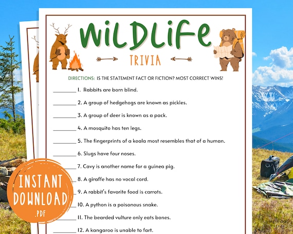 Camping Wildlife Trivia Printable Campground Party Games - Etsy
