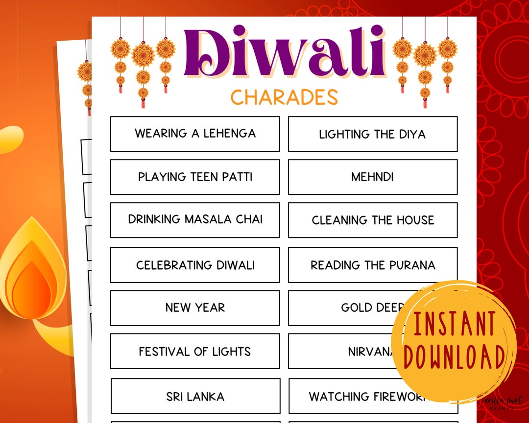 Diwali Charades Game | Printable Festival of Lights Party Games ...