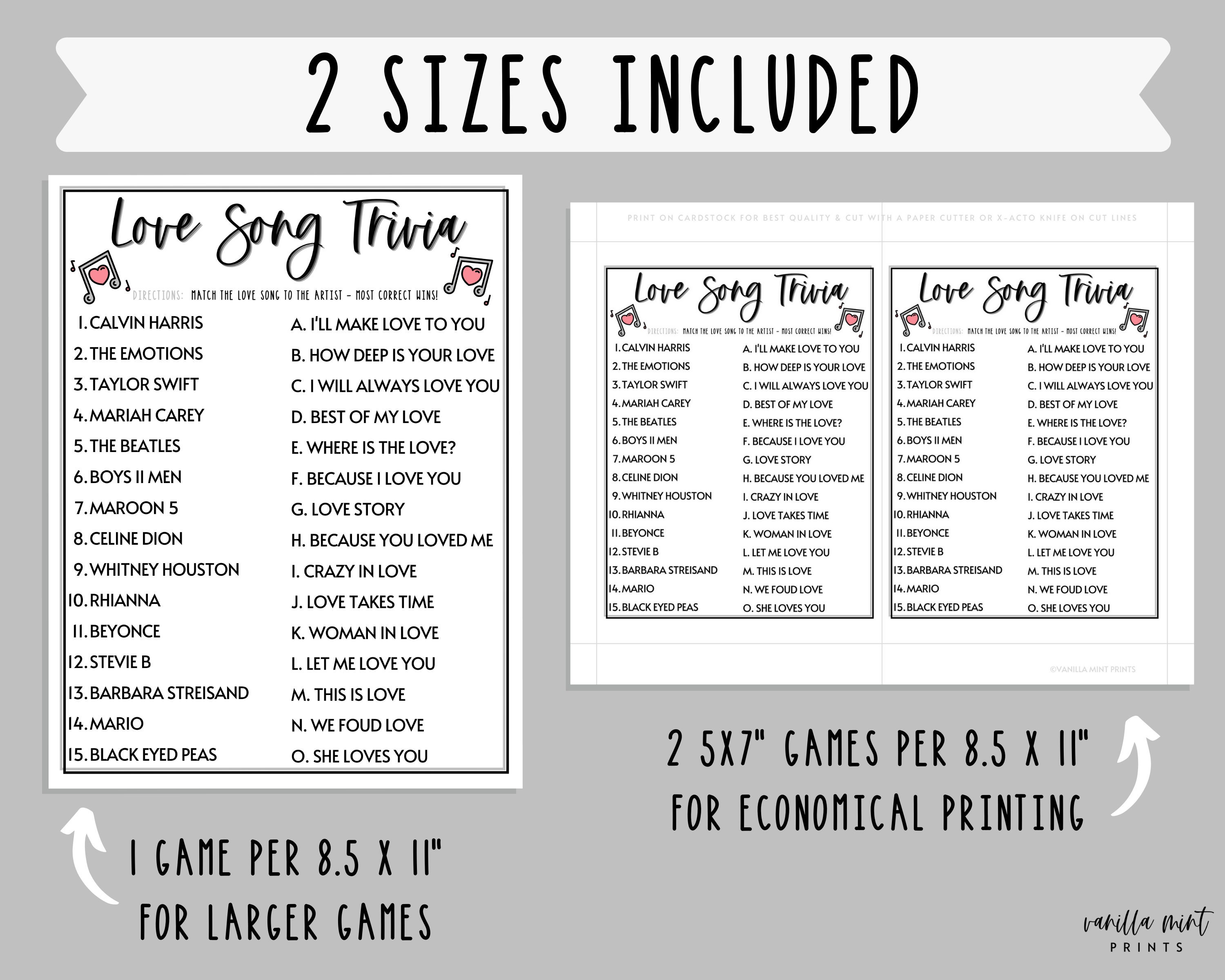 Anniversary Games Love Song Trivia Game Fun Anniversary - Etsy