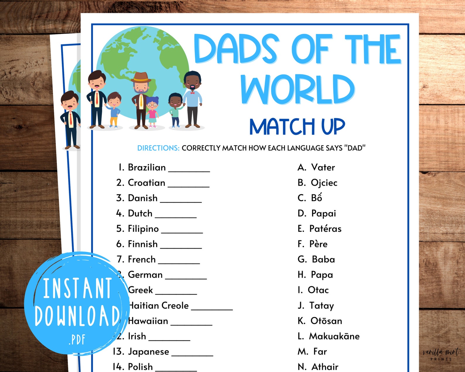 Dads of the World Game Father's Day Games - Etsy