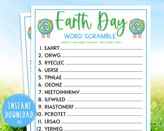 Earth Day Word Scramble Game Fun Printable Spring Games | Etsy