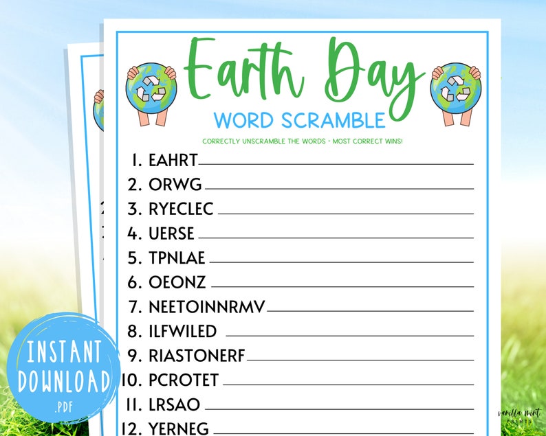 Earth Day Word Scramble Game Fun Printable Spring Games | Etsy