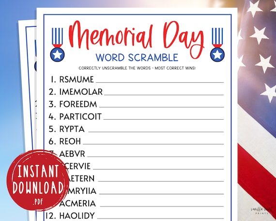 Memorial Day Word Scramble Match up Game Printable Memorial - Etsy