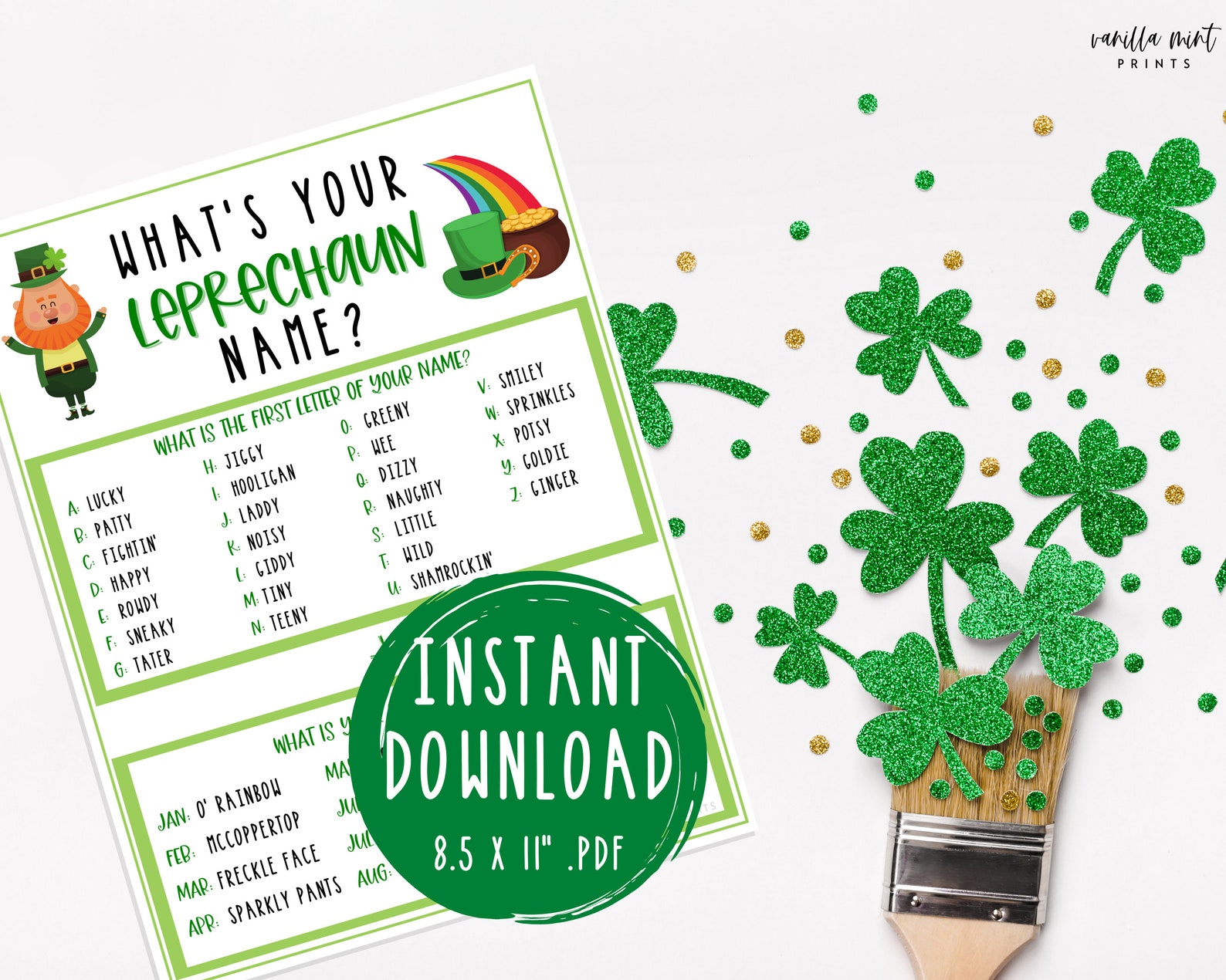 St. Patrick's Day What's Your Leprechaun Name Game - Etsy