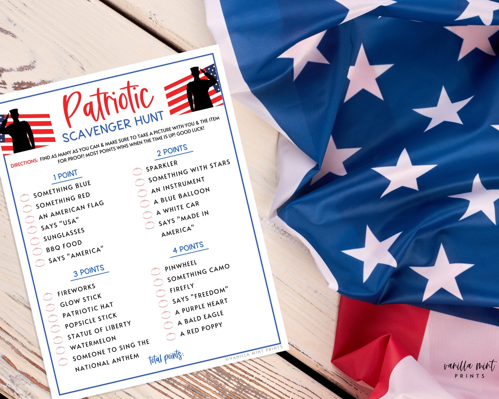 Patriotic Scavenger Hunt Game Printable Memorial Day Party - Etsy
