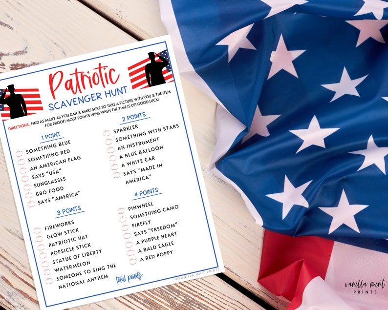 Patriotic Scavenger Hunt Game Printable Memorial Day Party - Etsy