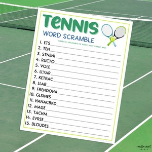 Tennis Word Scramble Game | Printable Tennis Themed Party Game | Games ...