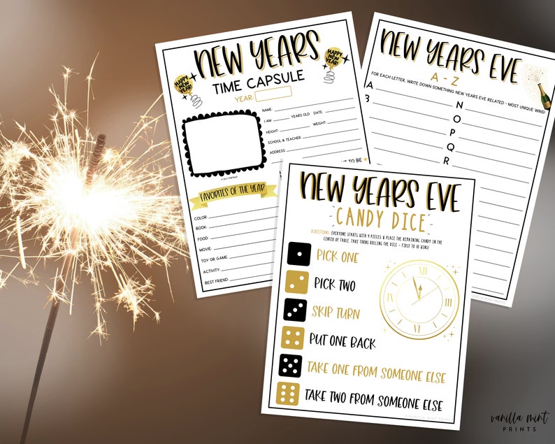 5 New Years Eve Kids Party Games BUNDLE Printable New Years - Etsy