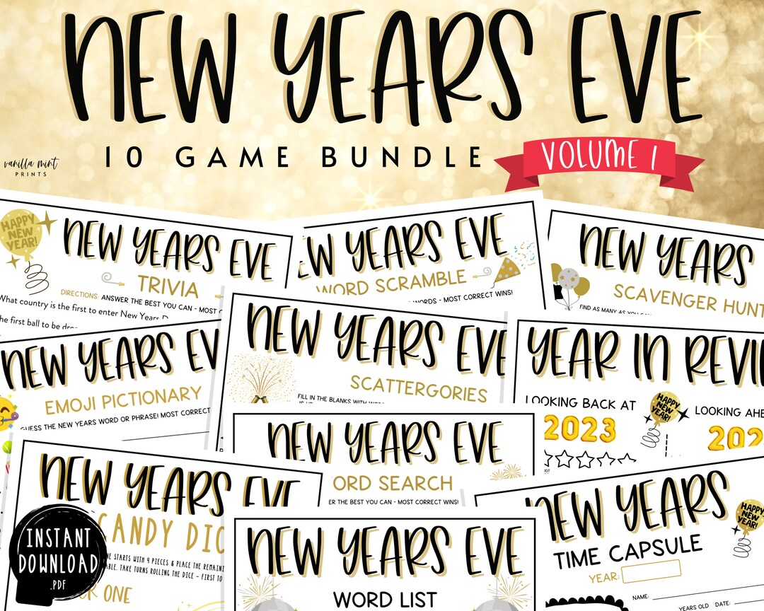 10 New Years Eve Party Games BUNDLE Volume 1 Printable New Years Game ...
