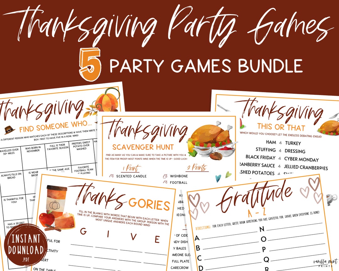 Thanksgiving Party Game BUNDLE | 5 Thanksgiving Printable Games ...