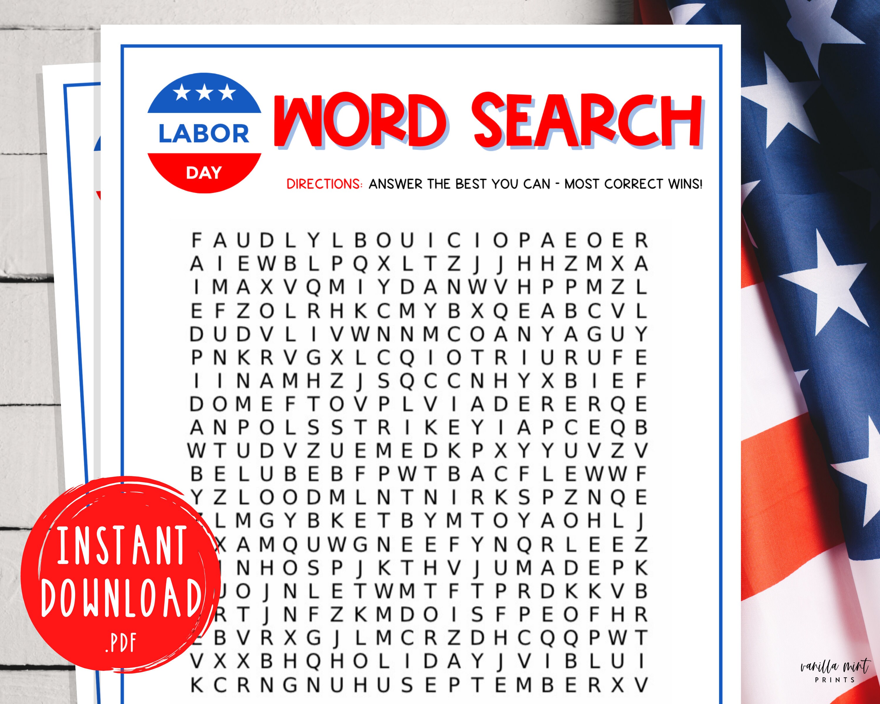 Labor Day Word Search Game | Printable Labor Day Party Games ...