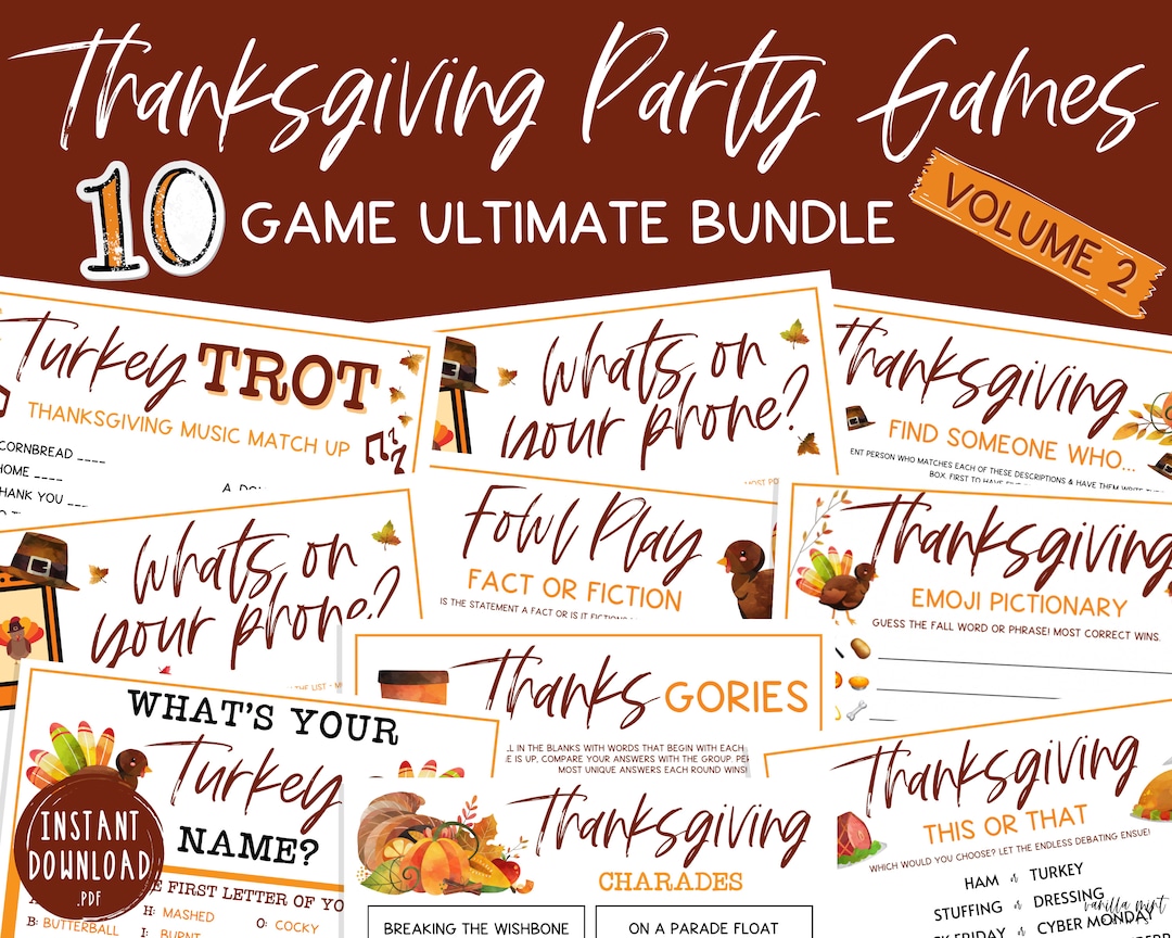 Thanksgiving Game BUNDLE Volume 2 | 10 Thanksgiving Printable Games ...