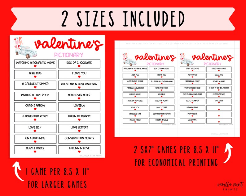 Valentine's Day Pictionary Game Fun Valentine's Day | Etsy