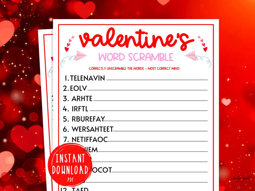 Valentine's Day Word Scramble Game | Valentine Printable Games | Fun ...
