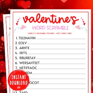 Valentine's Day Word Scramble Game | Valentine Printable Games | Fun ...