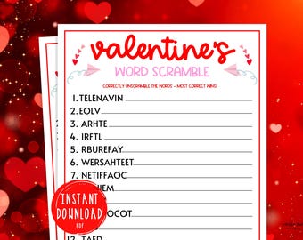 Valentine's Day Candy Word Scramble Game | Valentine Printable Games ...
