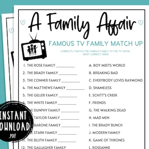 Family Reunion A Family Affair Famous TV Family Match up Party Game ...