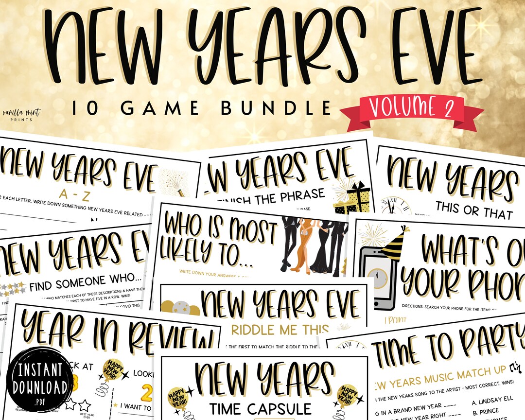 10 New Years Eve Party Games BUNDLE Volume 2 Printable New Years Game ...