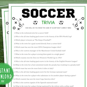 Soccer Trivia Game | Printable Soccer Team Party Game | Futbol Trivia ...