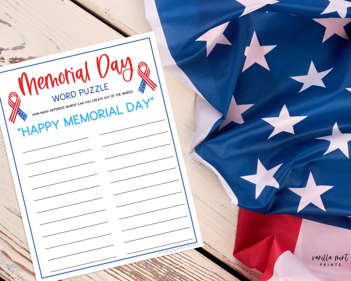 Memorial Day Word Puzzle Game Printable Memorial Day Party - Etsy